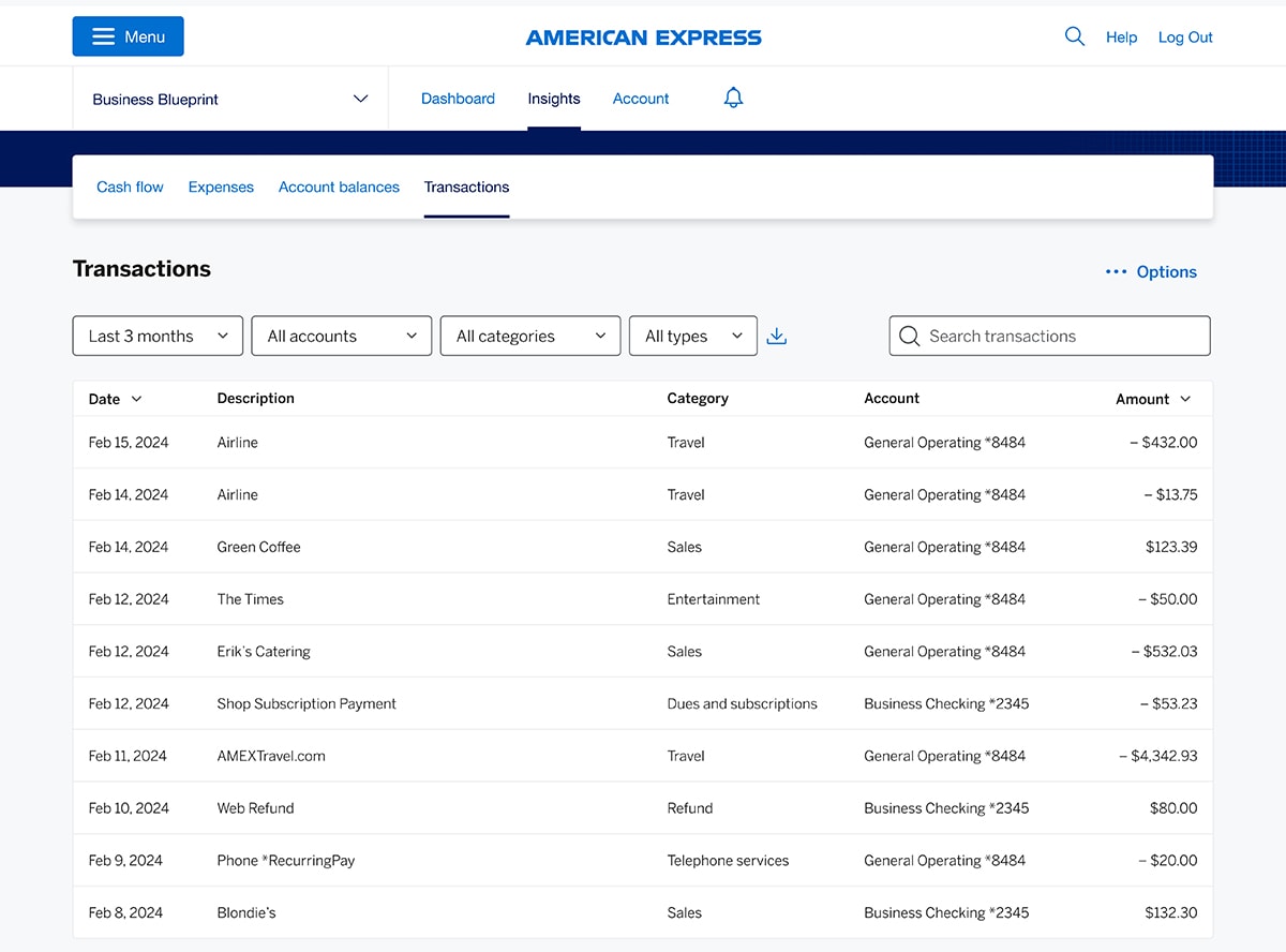 How to use the Transactions tab in American Express Business Blueprint™