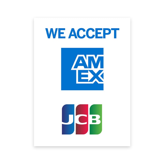 decal that says "We Accept" with American Express logo