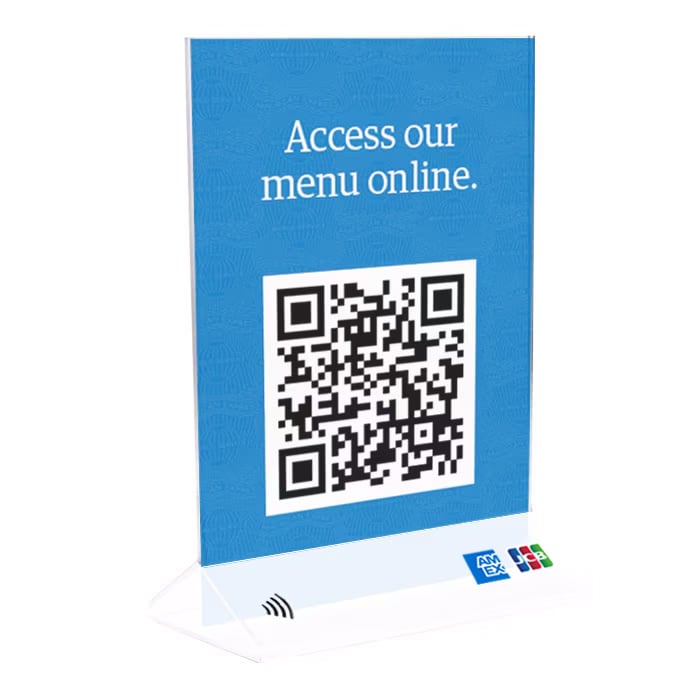 QR Code menu stand that says Access our menu online and includes the QR ...