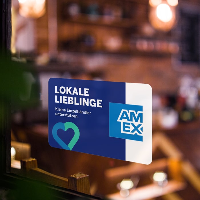 Decal that says Lokale Lieblinge with Amex logo