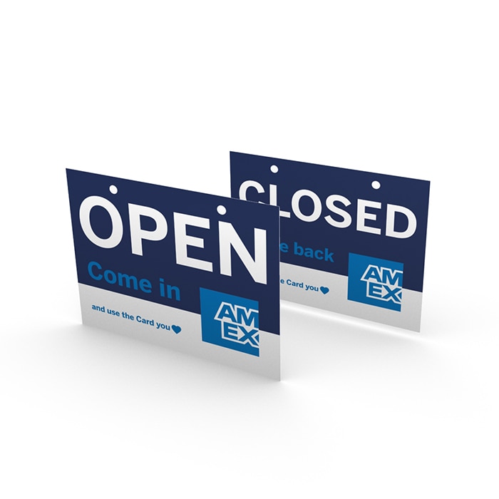 Open and Closed sign with Amex logo
