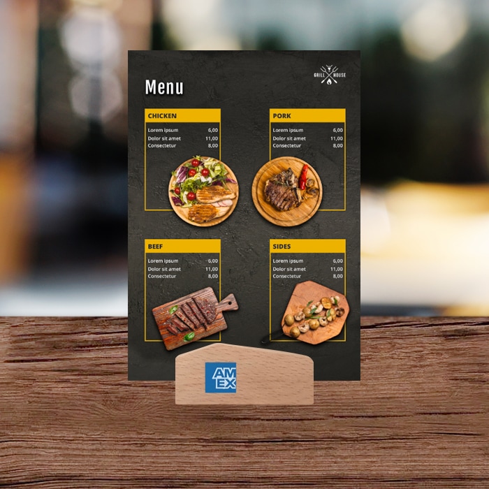 Menu stand with menu on table