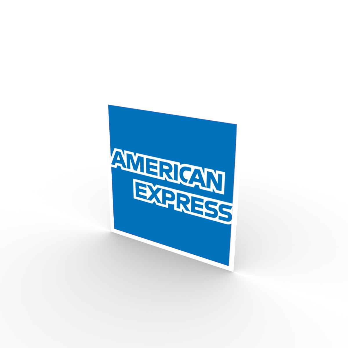 Graphic of blue window decal that reads 'American Express'.