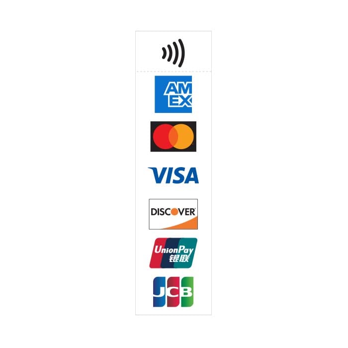 Vertical decal with Contactless symbol and Amex, MasterCard, Visa ...