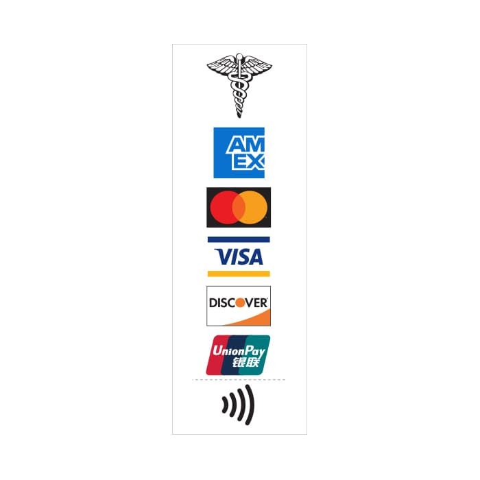 Vertical decal with Healthcare and contactless symbols; includes Amex ...