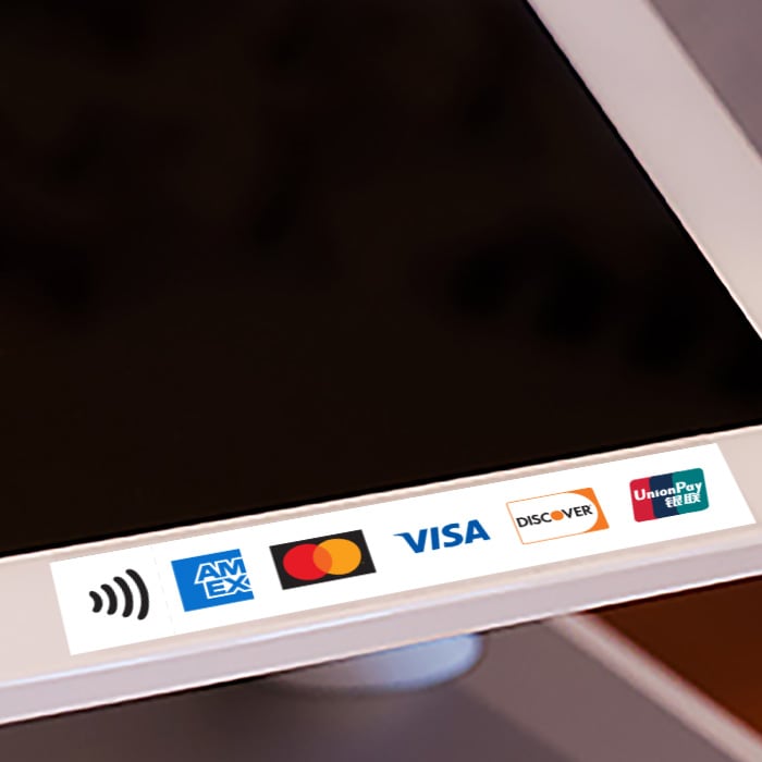 multi-logo decal on a register terminal