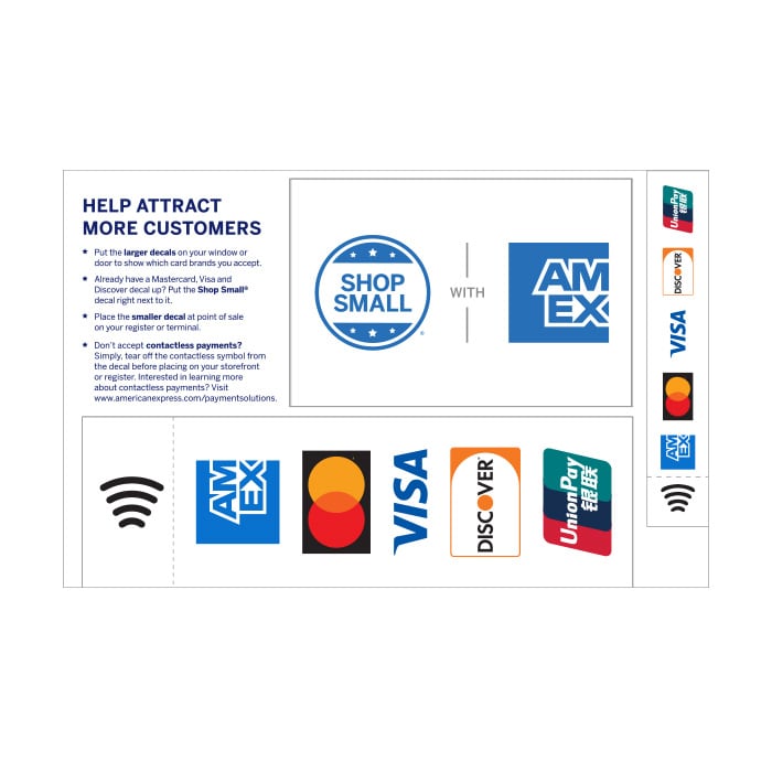 Decal sheet with Shop Small by Amex decal and multi-card and terminal ...