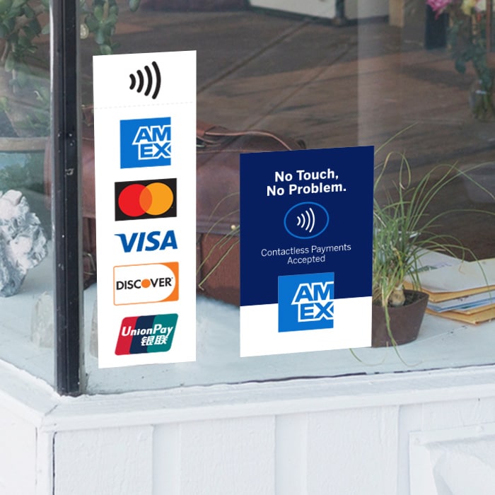multi-logo decal with contactless logo and blue decal with contactless ...
