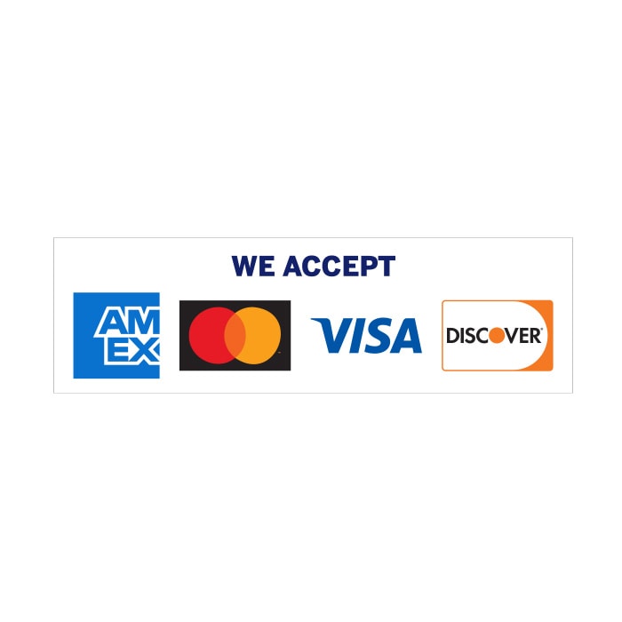Vehicle decal stating We Accept and showing Amex, MasterCard, Visa and ...