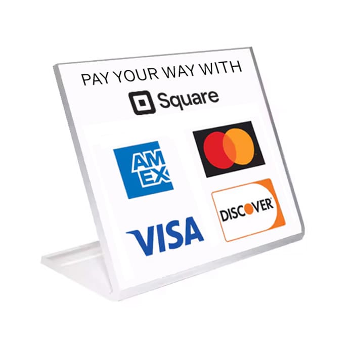Square acrylic stand with multi-card brand logos