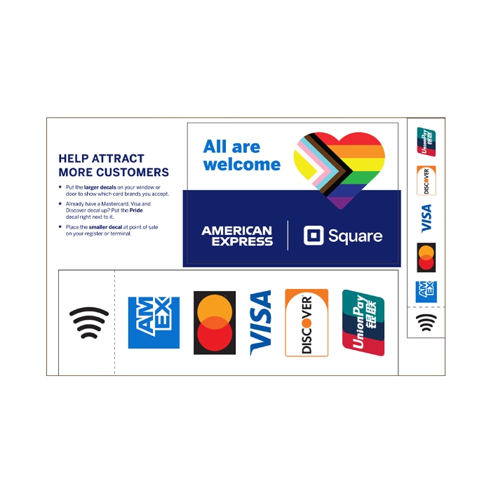 multi-logo decal with contactless logo and pride decal with amex and ...
