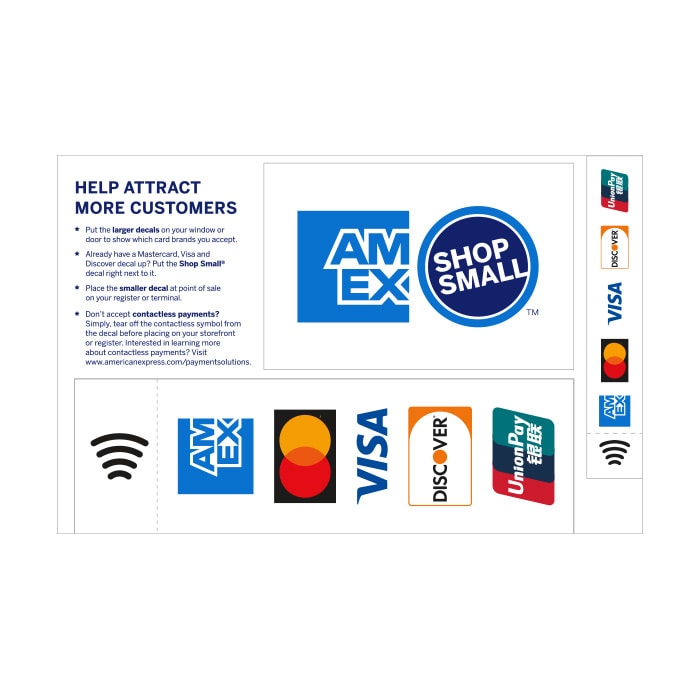 Decal sheet with Shop Small by Amex decal and multi-card and terminal ...